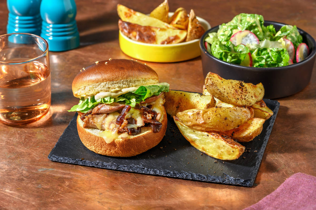 Cheesy Confit Duck Burger and Truffled Wedges Recipe | HelloFresh