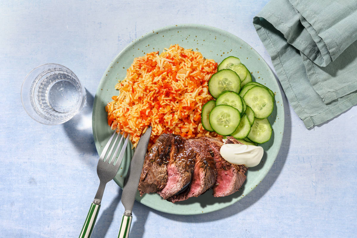 Hüftsteak vom Weiderind mit Djuvec-Reis Rezept | HelloFresh