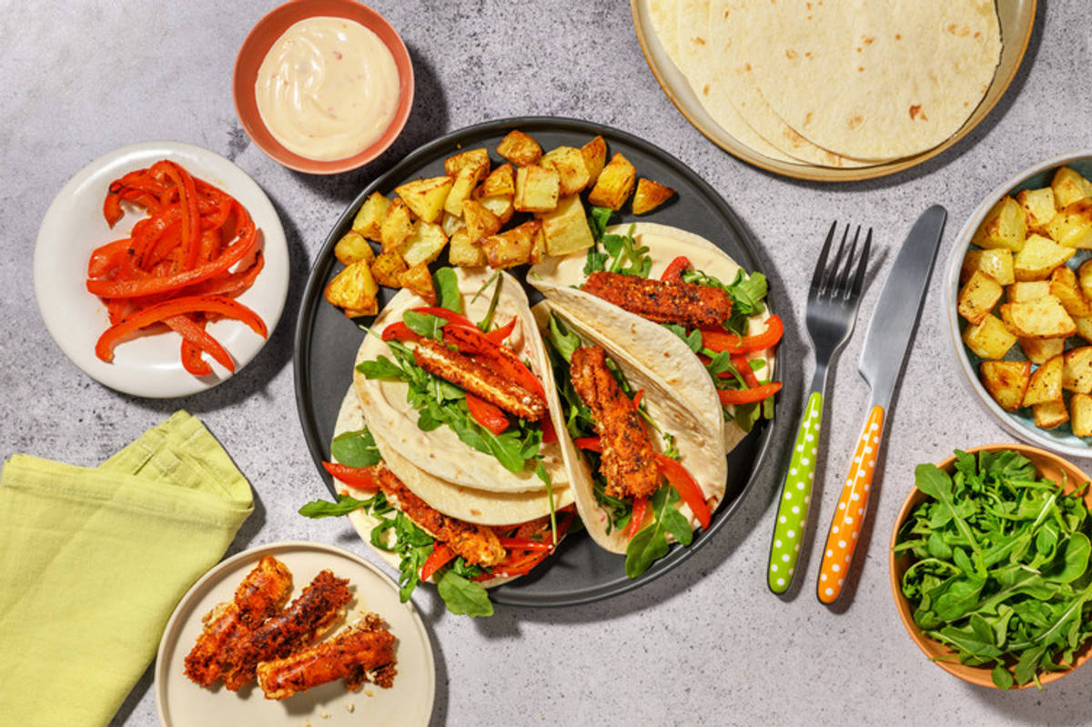 Cajun Spiced Halloumi Tortillas with Falafel Recipe | HelloFresh