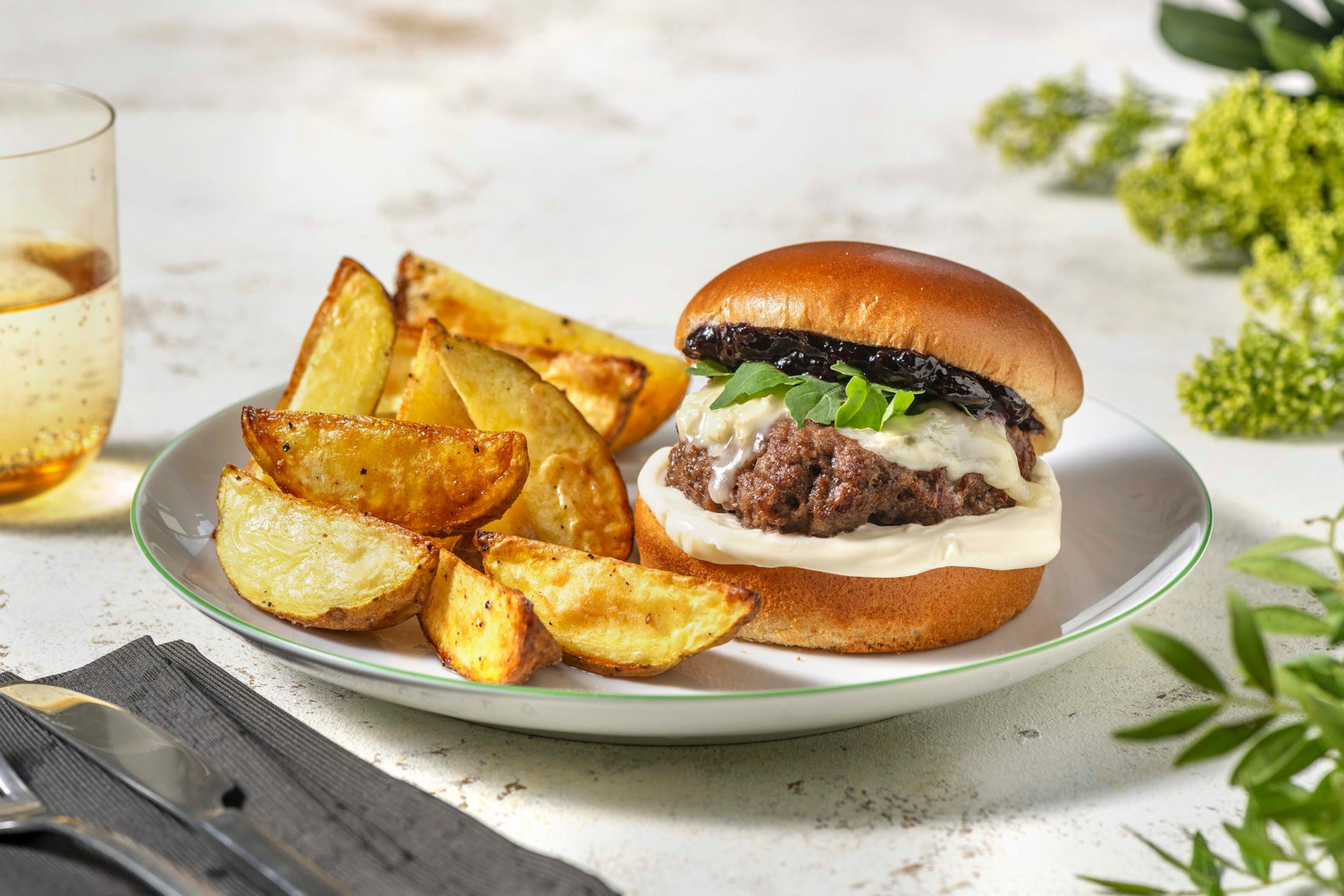 Blue Cheeseburger and Wedges Recipe | HelloFresh