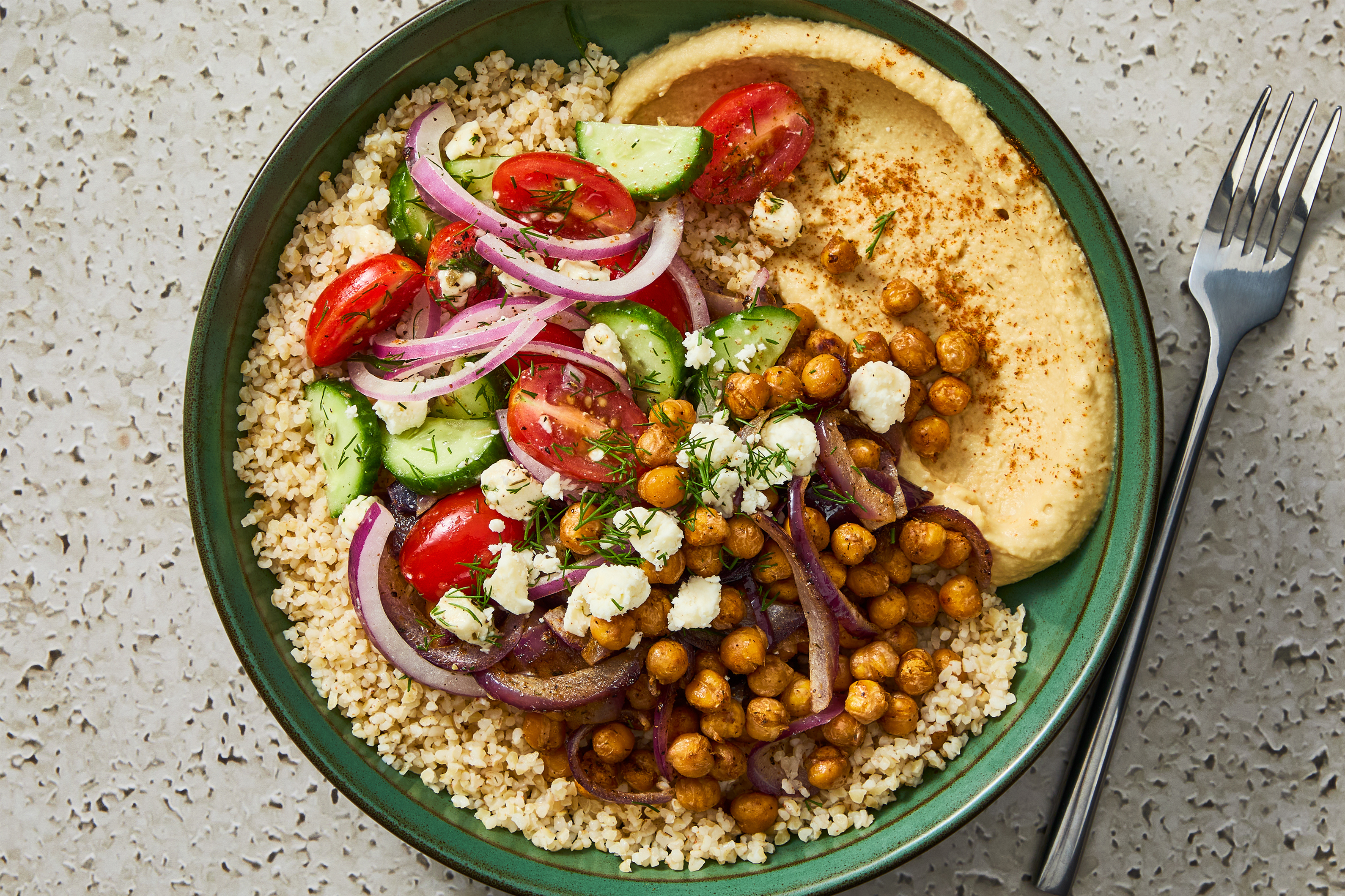 Harissa Chickpea, Chicken & Bulgur Bowls with Hummus Recipe | HelloFresh