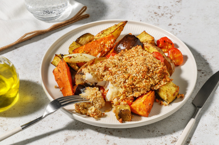 Merluza con costra crujiente de panko y dukkah | HelloFresh