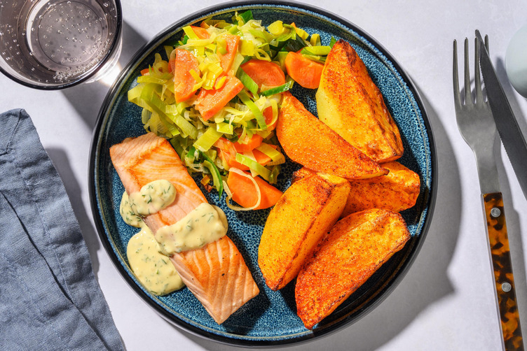 Filet nach Lachs-Art mit cremiger Dill-Soße Rezept | HelloFresh